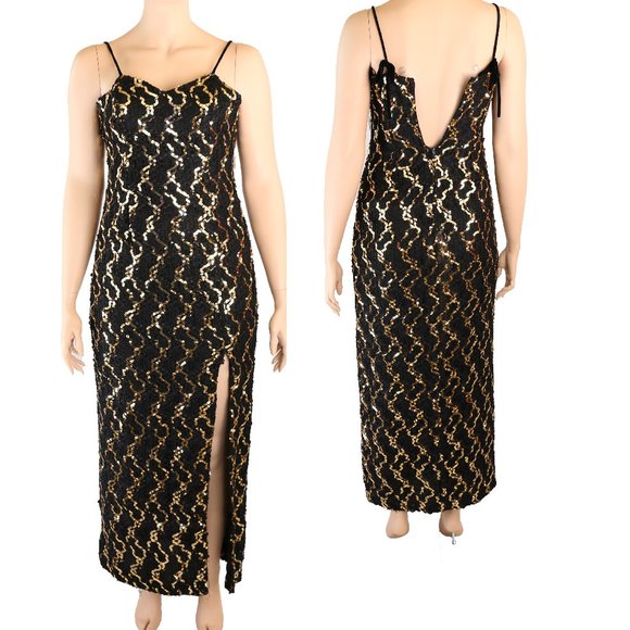 Dave And Johnny Dresses Dave Johnny Vintage 8s Black Lace Gold Sequin